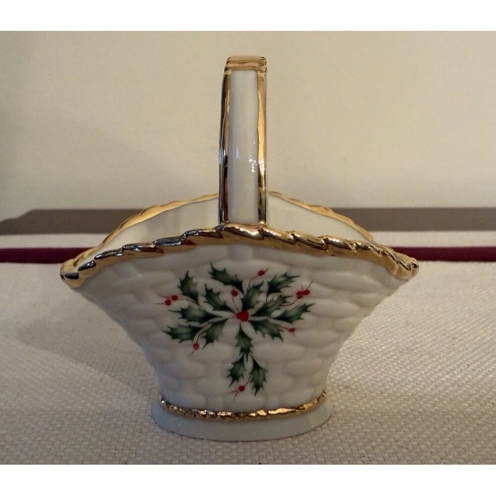 Lenox | Holiday | Vintage Lenox Miniature Holiday Basket With Holly And ...